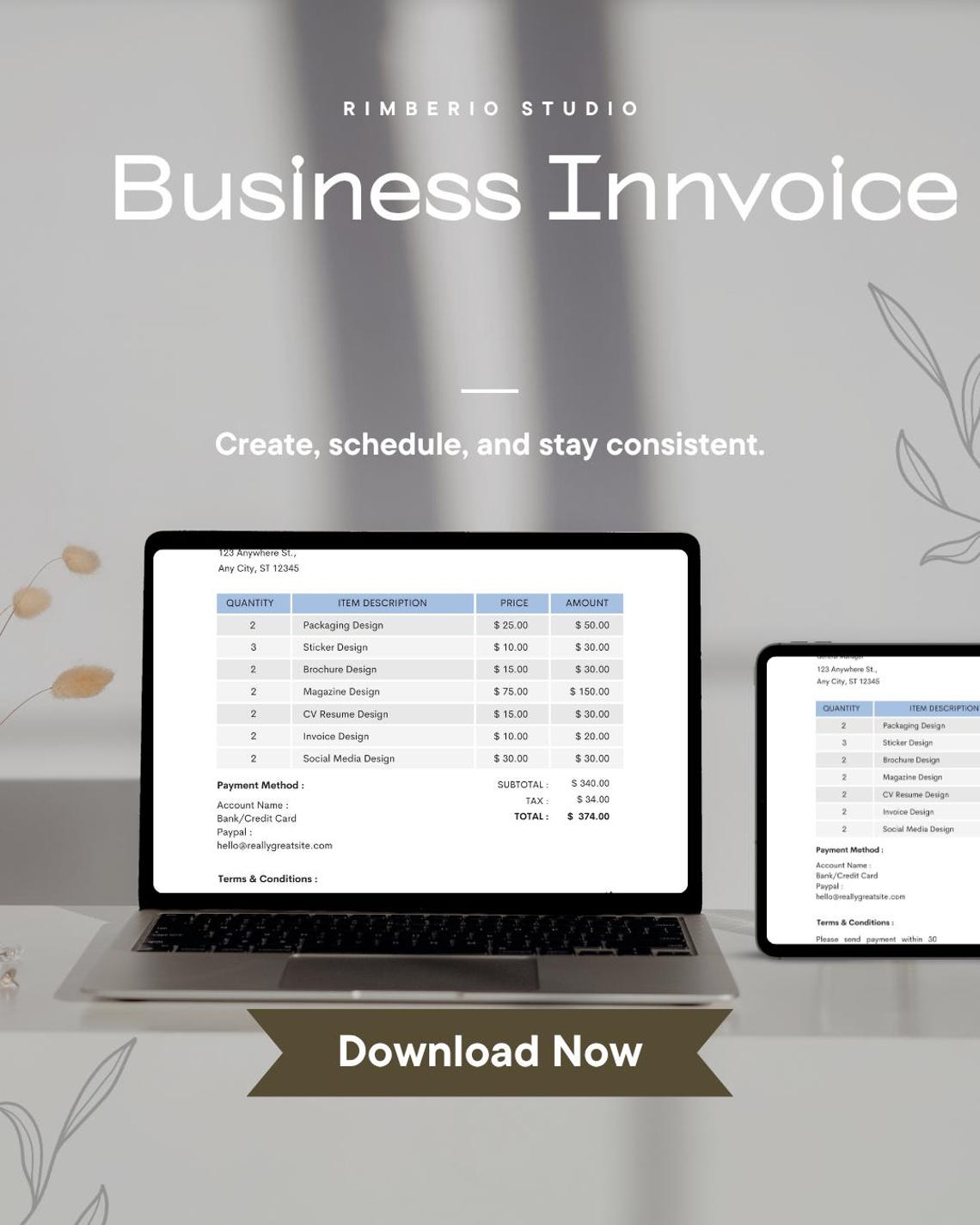 Editable Invoice Template for Small Business Logo,instant Download ...