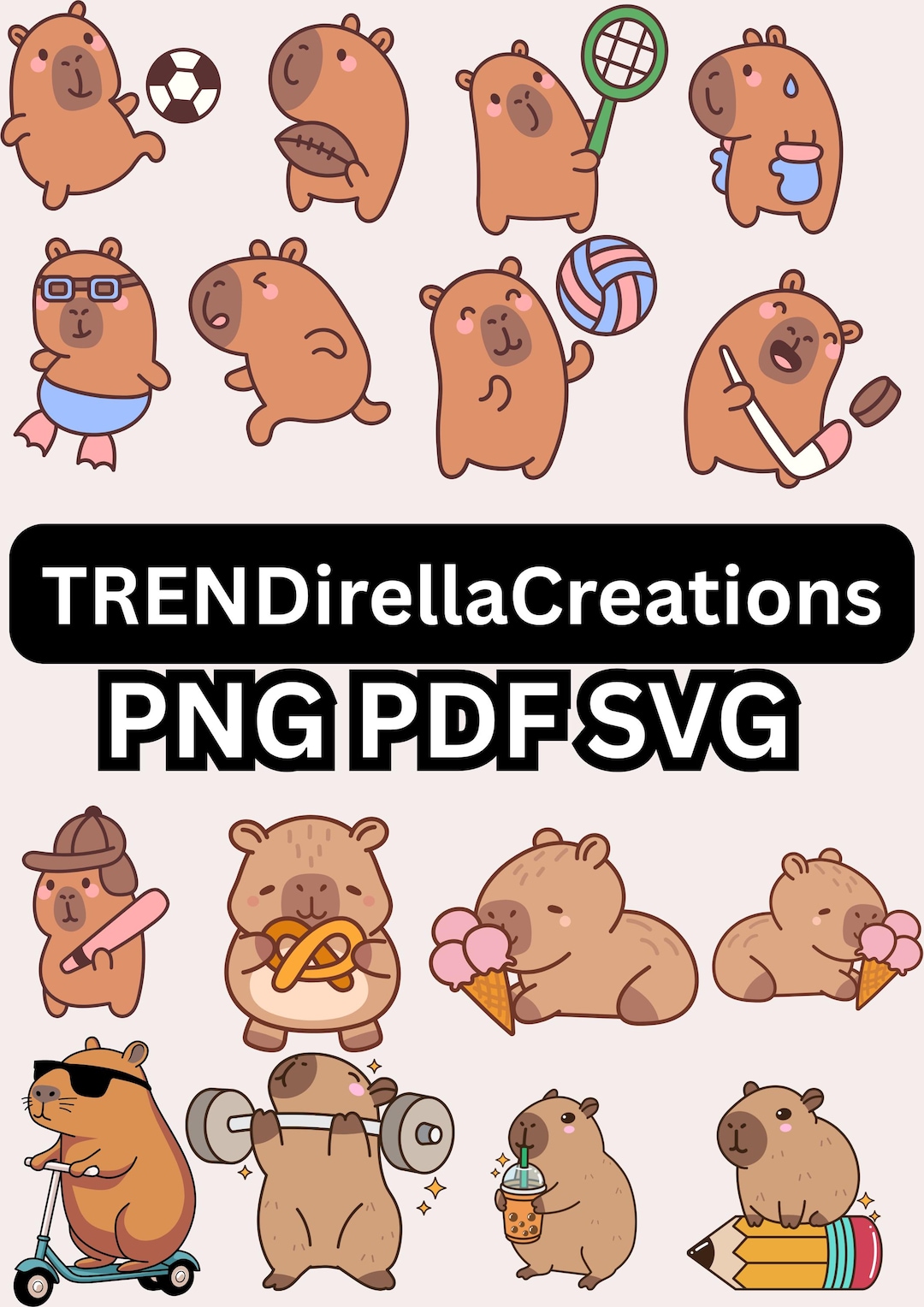 Capybara SVG and PNG Bundle,cute Vector Clipart for Cricut and ...