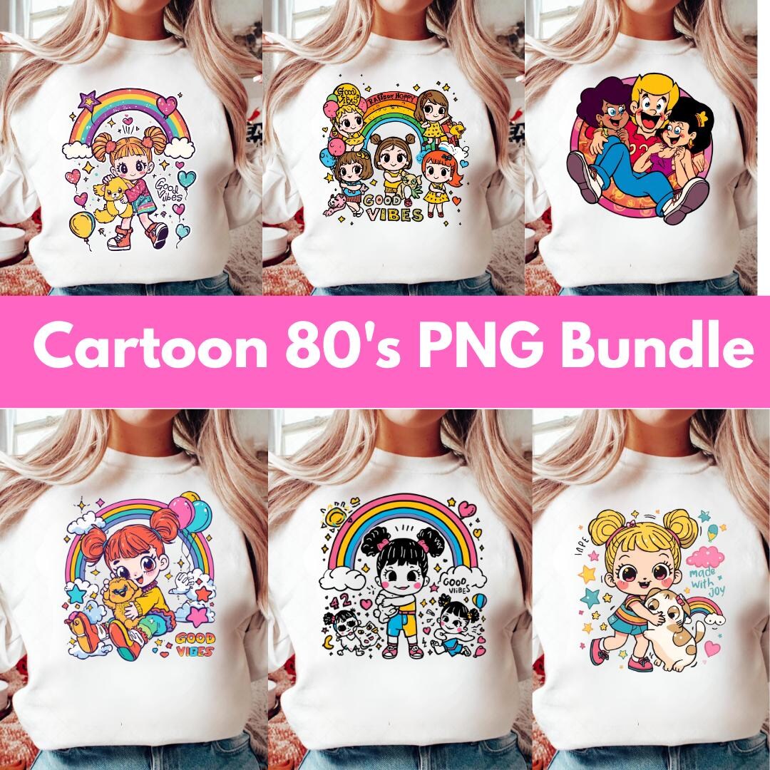 Cartoon 80's PNG Bundle: Retro Graphics, T-shirt Designs (digital ...