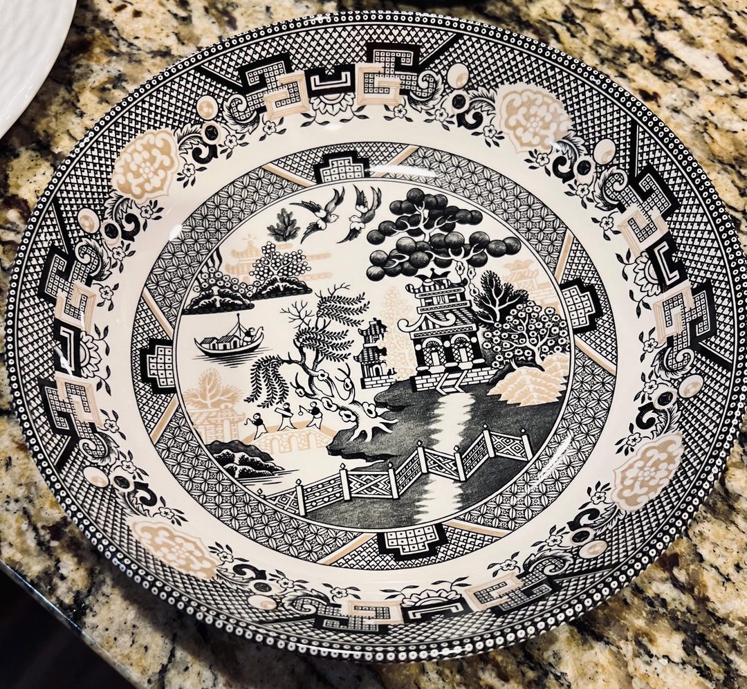 Royal Stafford Willow China, 1980 Black and Gold English. Pagoda Scene ...