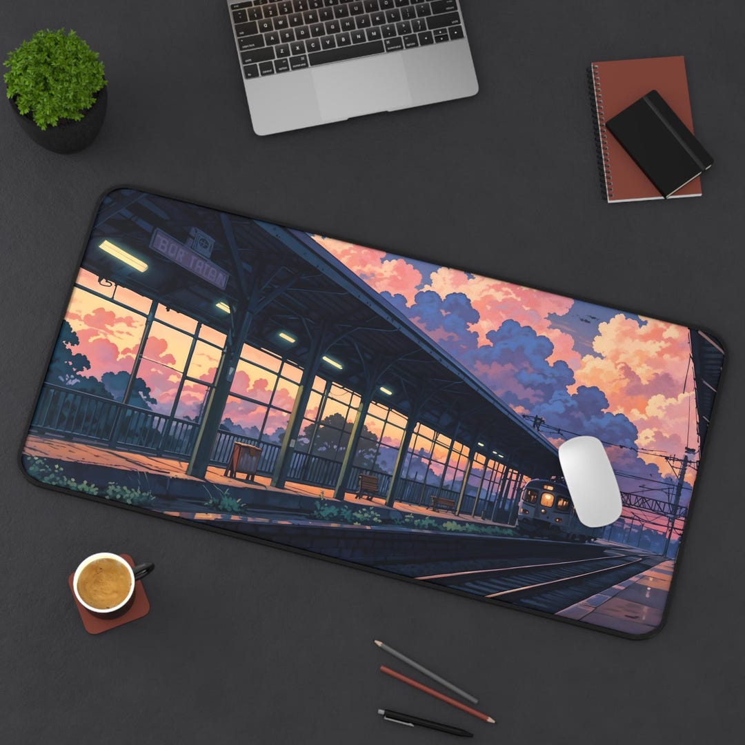 Train Station Deskmat, Relaxing Landscape Mousepad, Anime Lover Gift ...