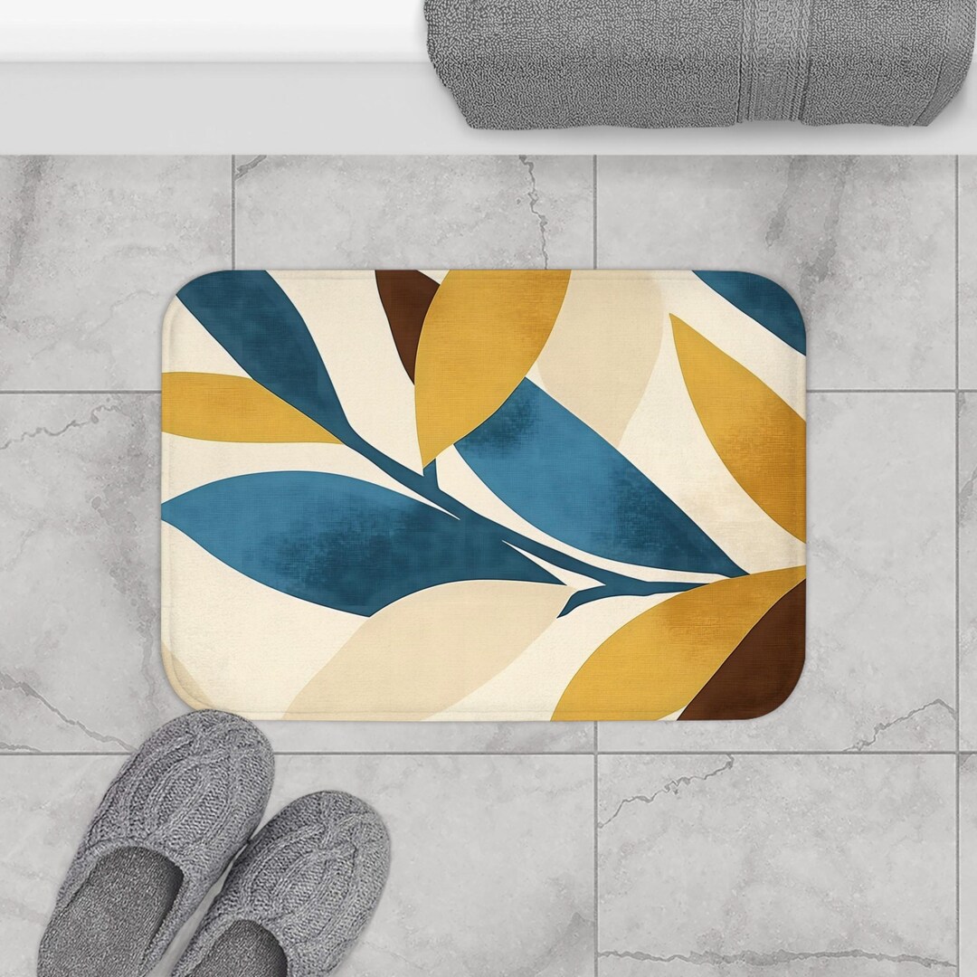 Boho Chic Bath Mat, Modern Bathroom Decor, Leaf Pattern Rug, Eco ...