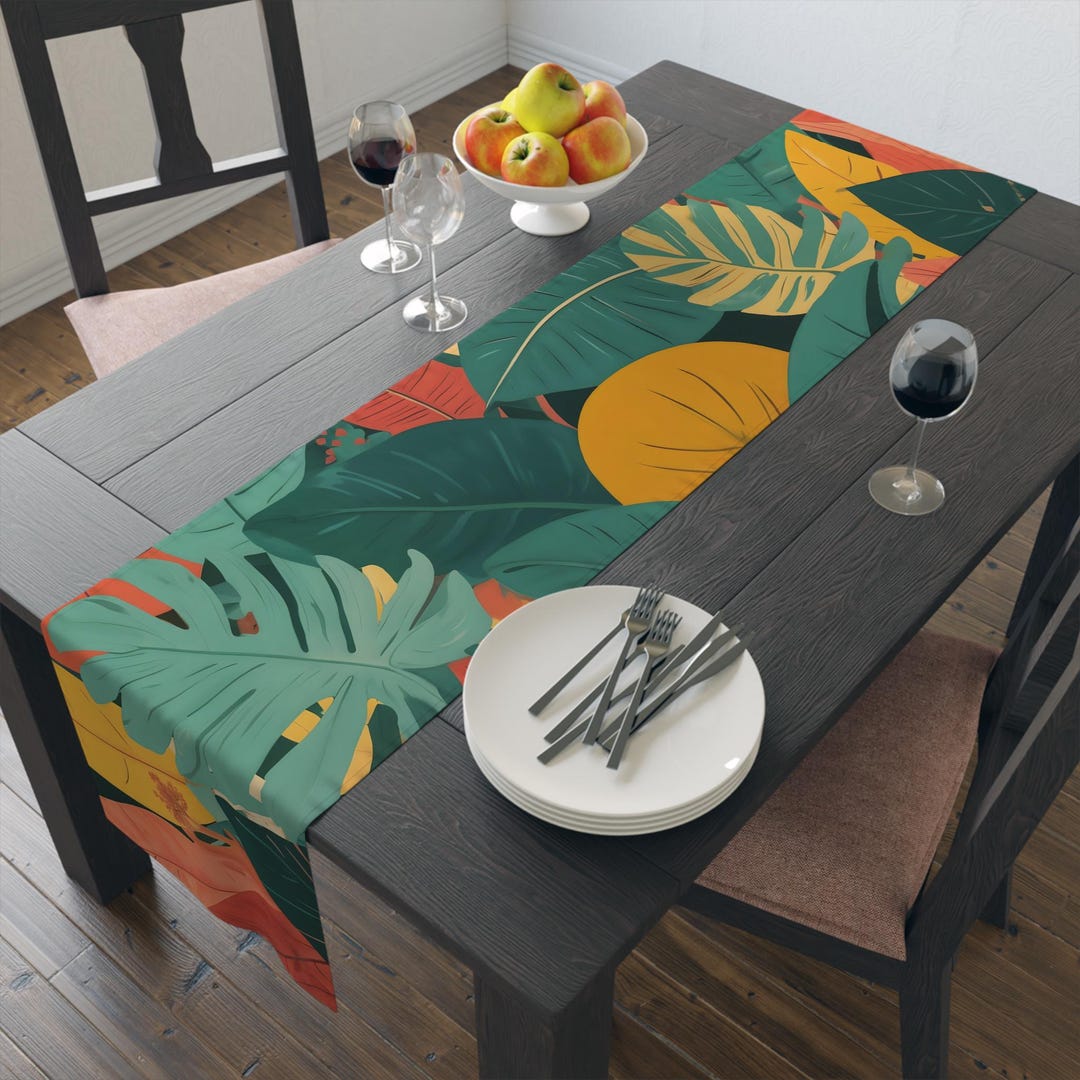 Tropical Leaf Table Runner, Eco-friendly Cotton Decor, Boho Dining ...