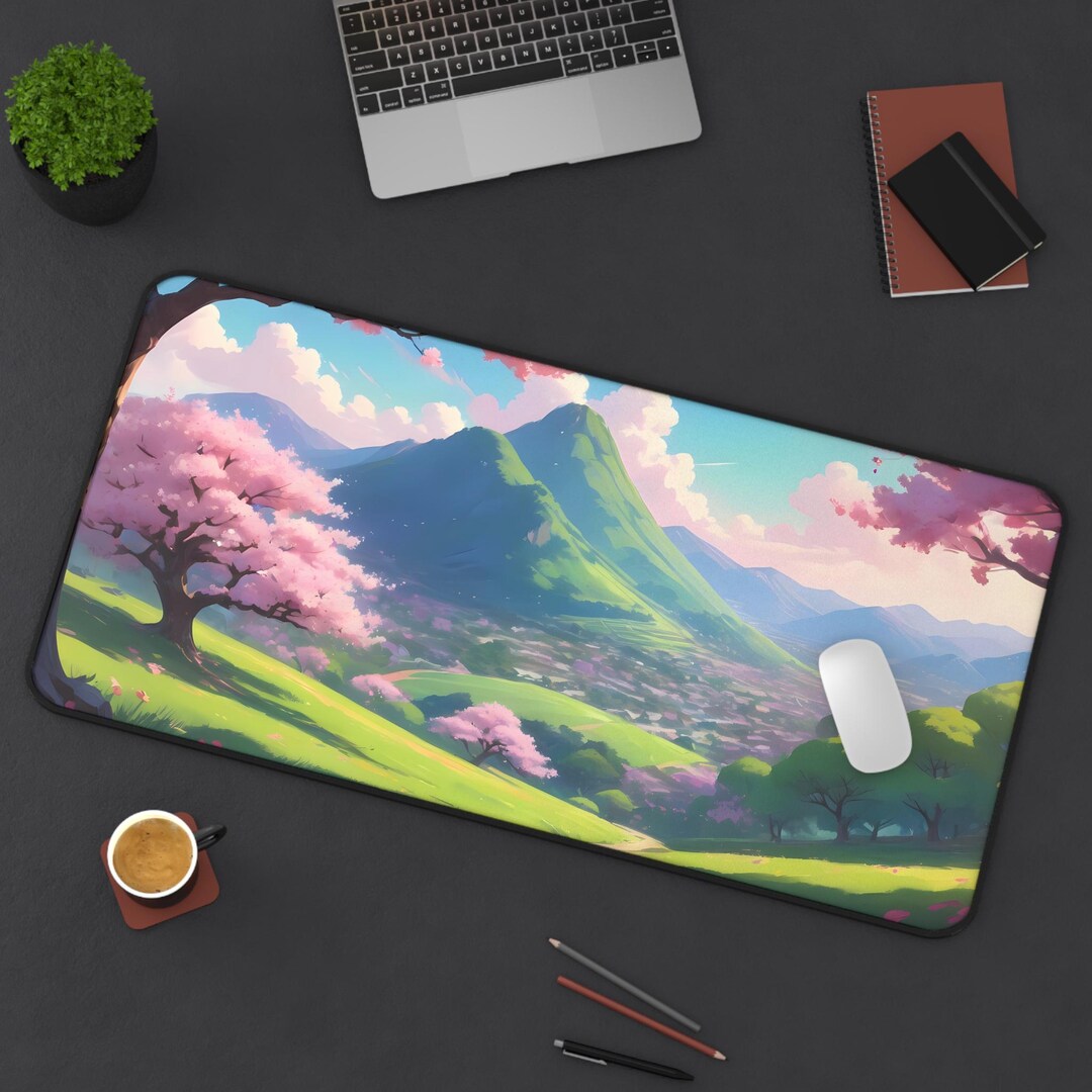 Foggy Landscape Desk Mat - Nature Inspired Office Decor, Gaming Mouse ...