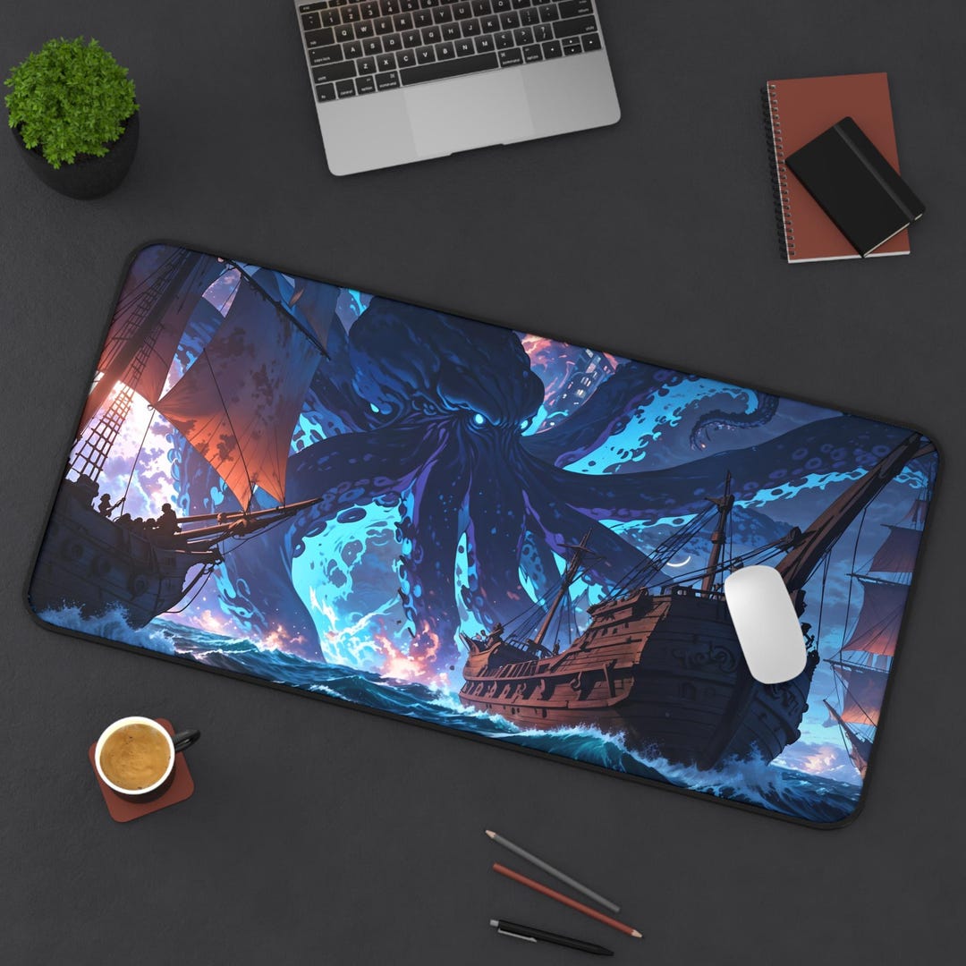 Giant Octopus Playmat, Medieval Navy Nautical Deskmat, Ocean Creature ...