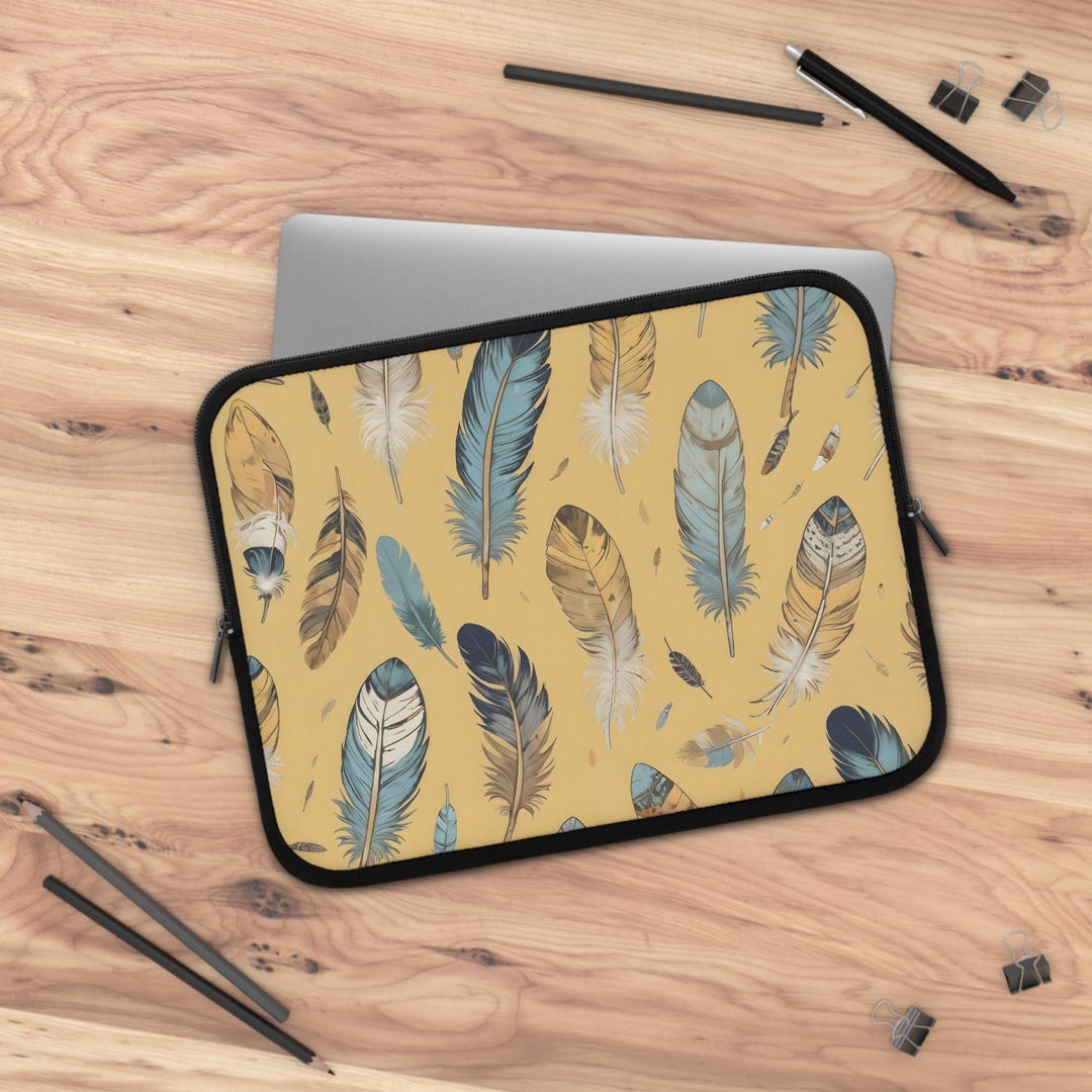 Bohemian Laptop Sleeve, Yellow Feather Case, Students Gift, Work ...