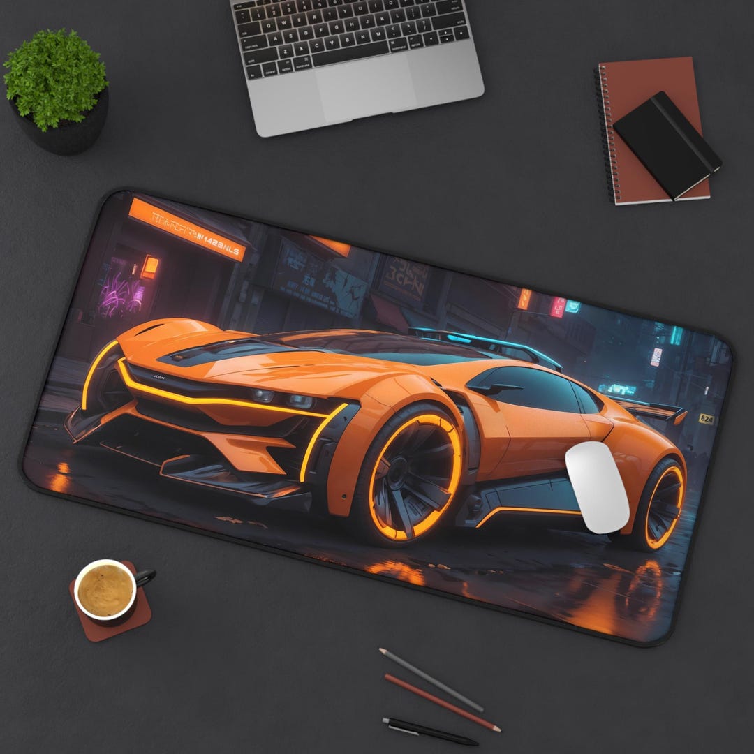 Futuristic Car Desk Mat, Orange Car, Gamer Desk Accessories, Office ...