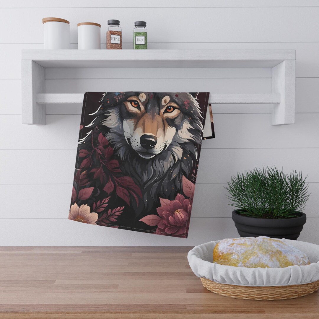 Wolf Art Tea Towels, Anniversary Gift, Nature Decor | Rustic Kitchen ...