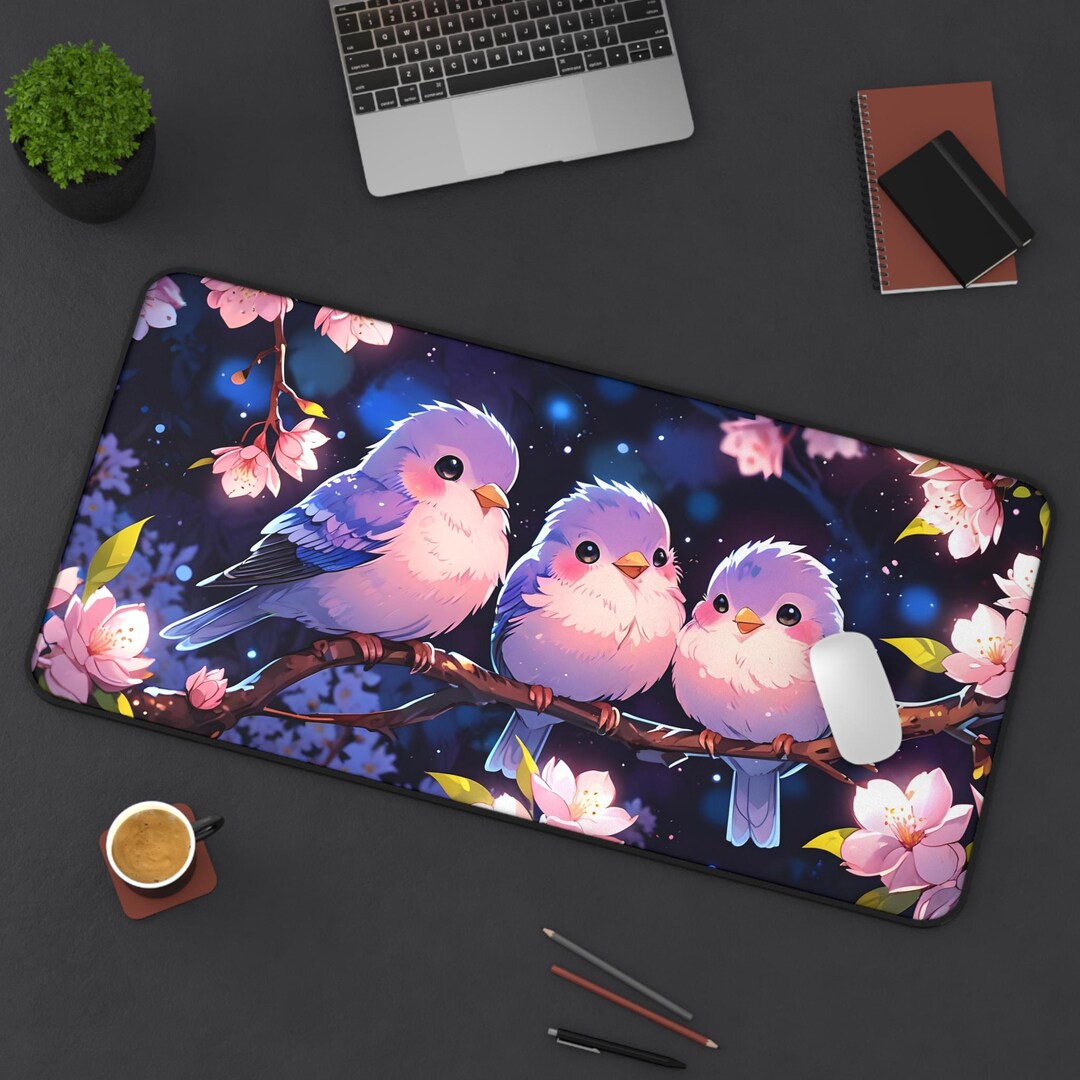 Cute Bird Deskmat, Mousepad for Girl, Floral Gamer Pad, Computer ...