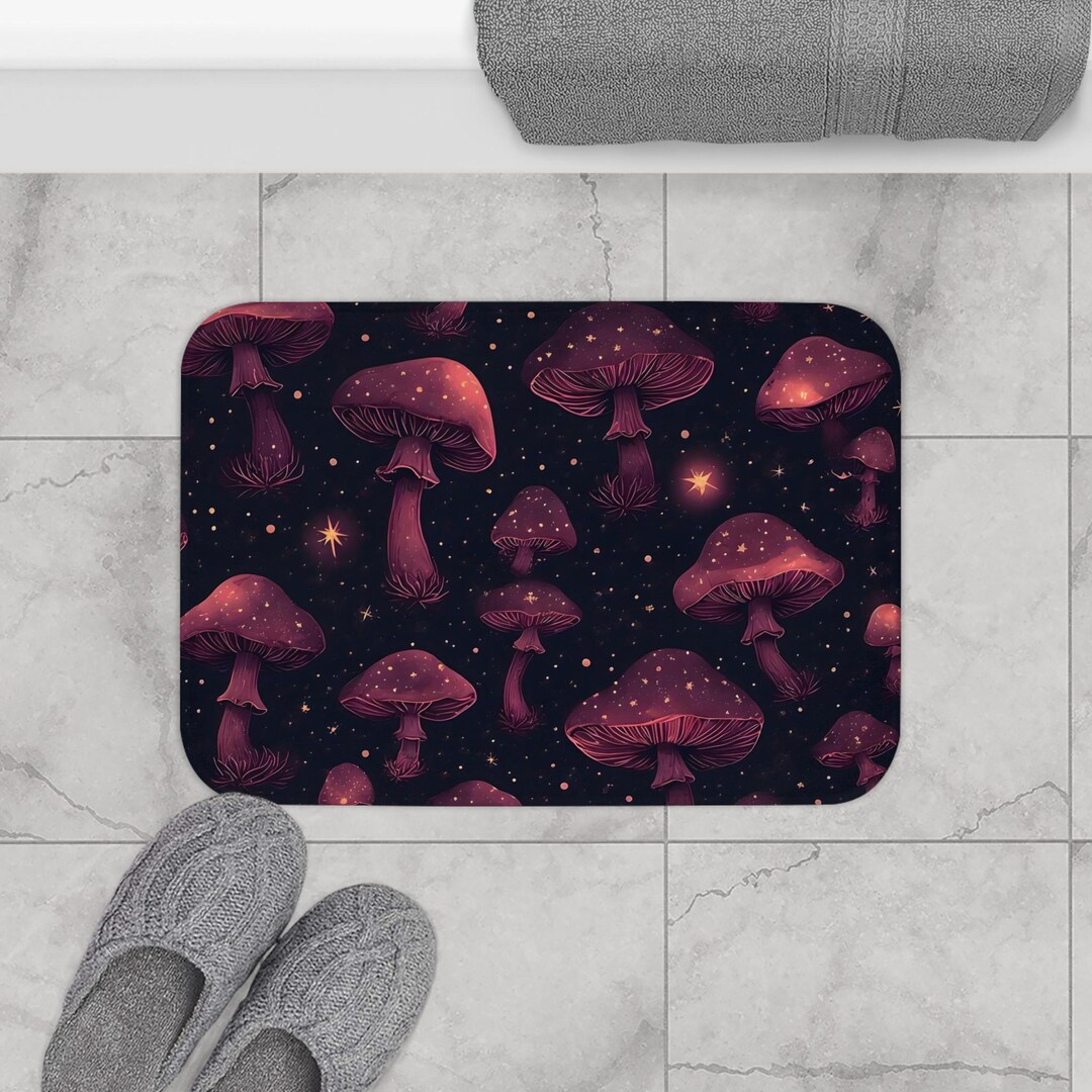 Mushroom Bath Mat, Darkcottagecore Bathroom Decor, Boho Shower Art, Eco ...