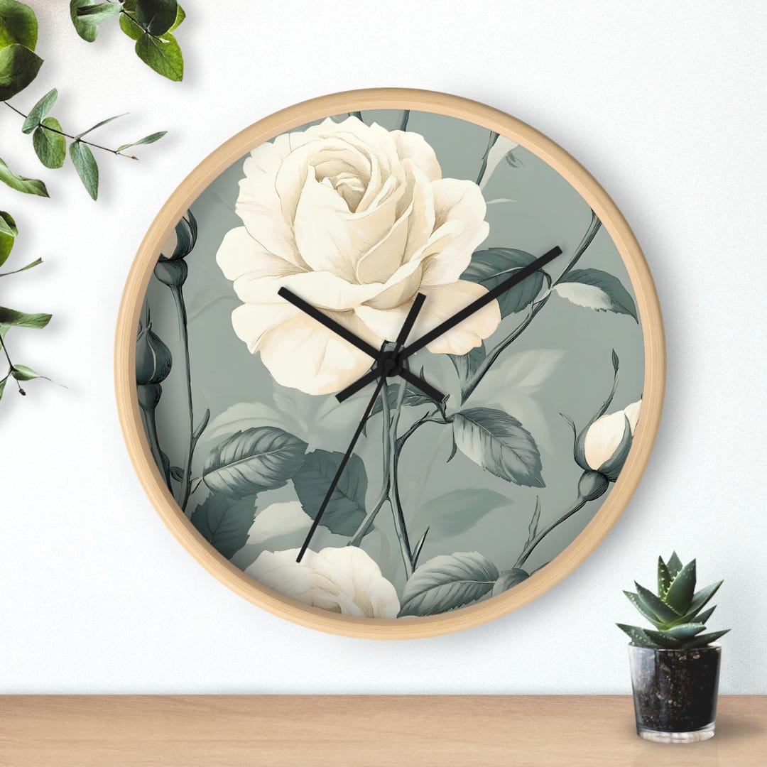Sage Roses Wall Clock Vintage Home Decor Timeless Rose Design Grandma ...