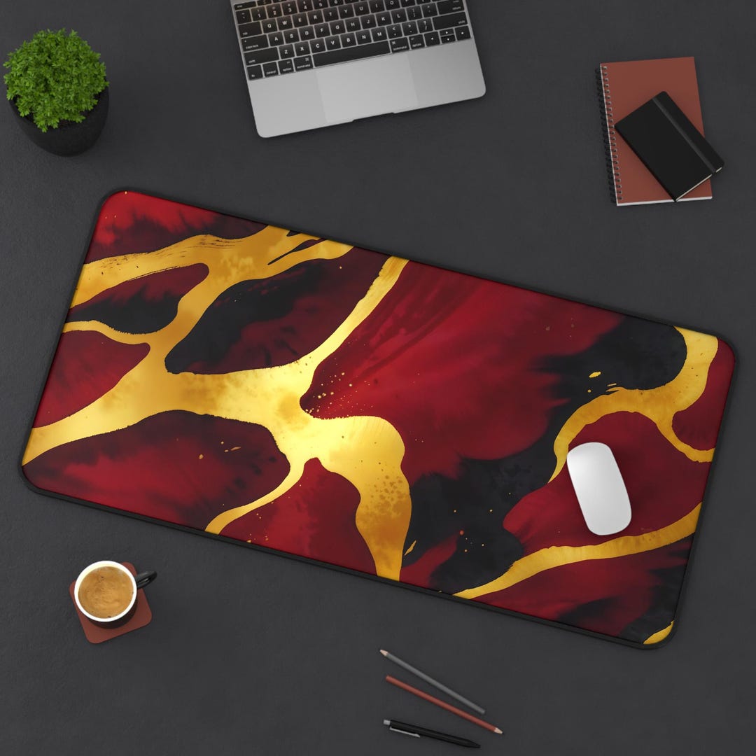 Elegant Red & Gold Desk Mat for a Stylish Workspace, Office Accessory ...