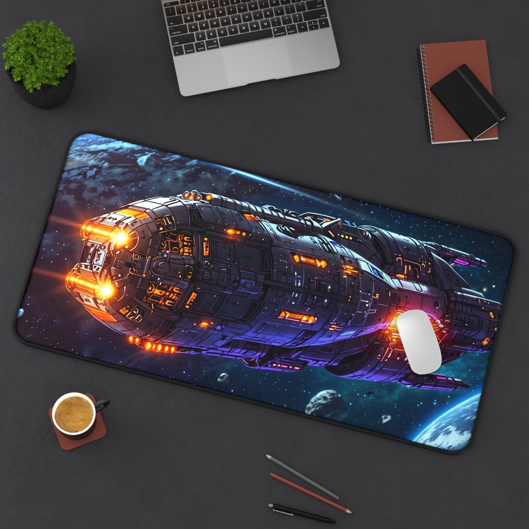 Galaxy Spaceship Desk Mat - Sci Fi Playmat Mousepad, Mainship Desk Pad ...