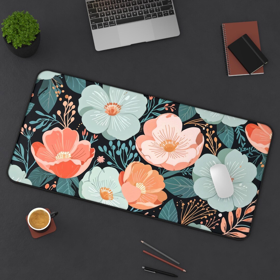 Elegant Floral Deskmat, Blossoms Mousepad, Botanical Desk Setup ...