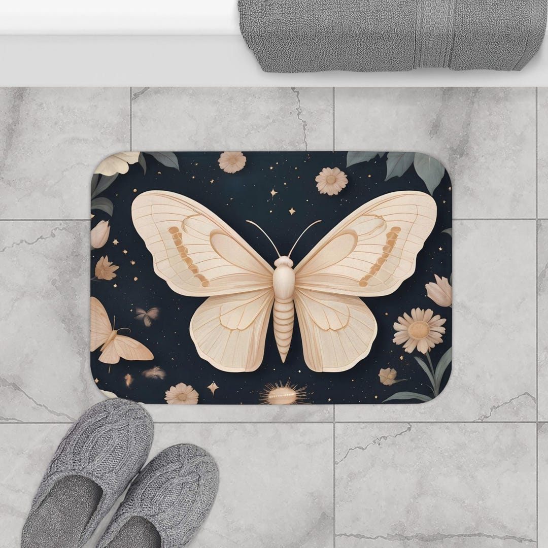 Whimsical Butterfly Bath Mat | Elegant Bathroom Decor, Floral Mat ...