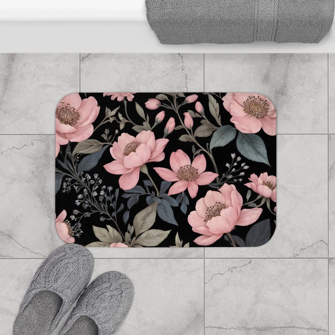Floral Luxury Bath Mat, Elegant Bathroom Decor, Flower Print Non-slip ...