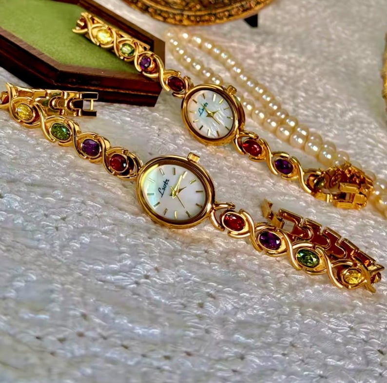 Vintage Gold Gemstone Bracelet Watch – Elegant Women’s Jewelry - Etsy