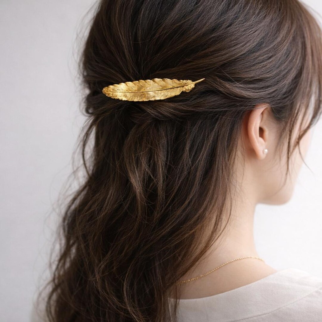 Gold Feather Barrette | Large Elegant Hair Clip - Etsy