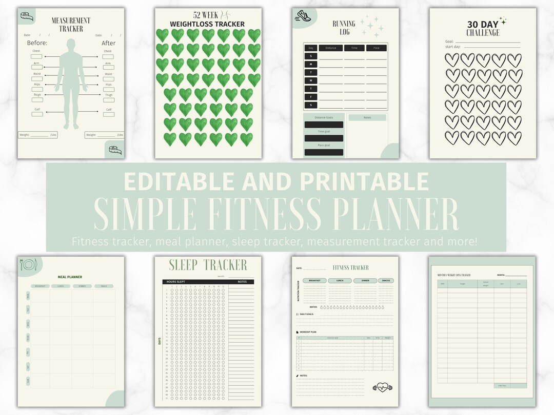 Printable Fitness Planner & Journal | Workout and Weight Loss Chart ...