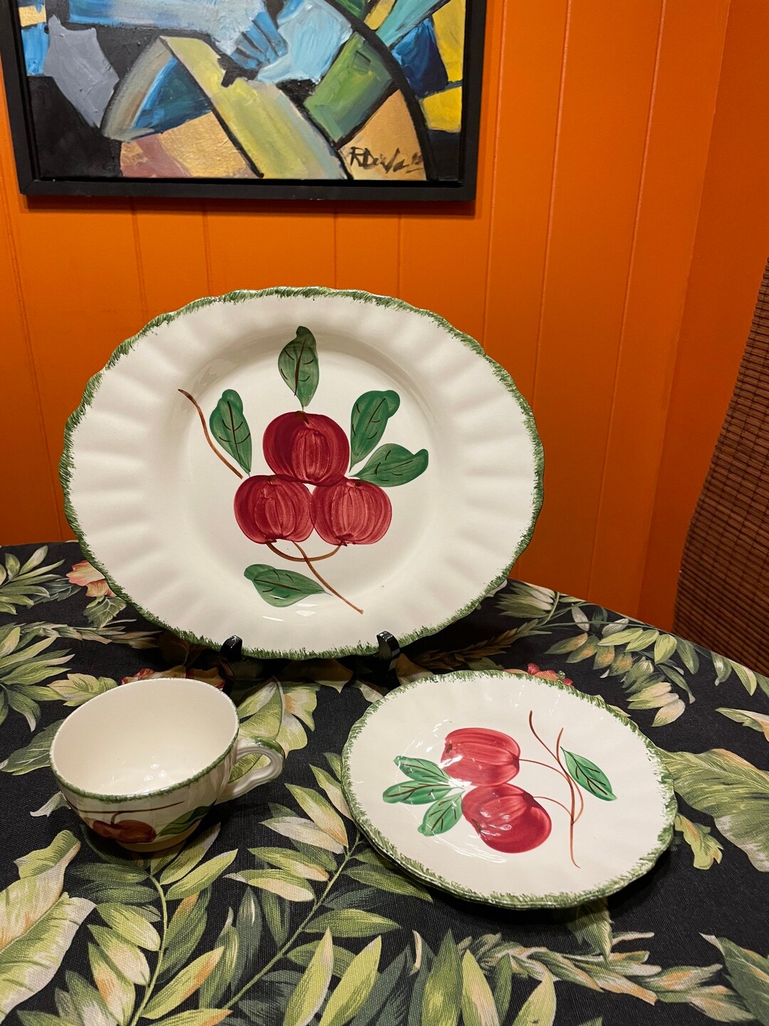 Vintage Blue Ridge Southern Potteries Handpainted Apple Dishes - Etsy