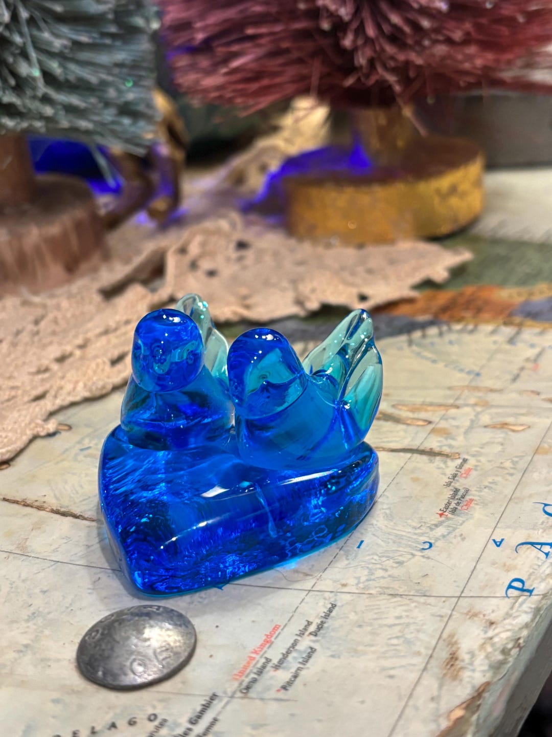 Vintage Terra Studios Bluebird of Happiness Duo on Heart Base Blue Bird ...