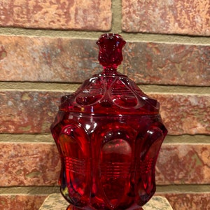 Fancy Fenton Ruby Red Glass Oval Candy Dish With Lid Barred Oval Design ...