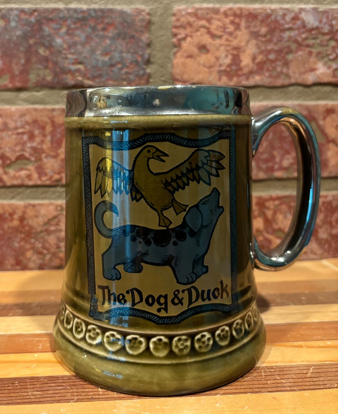 Lord Nelson Pottery England Brew Beer Drinking Mug Cup Stein Green Dog ...