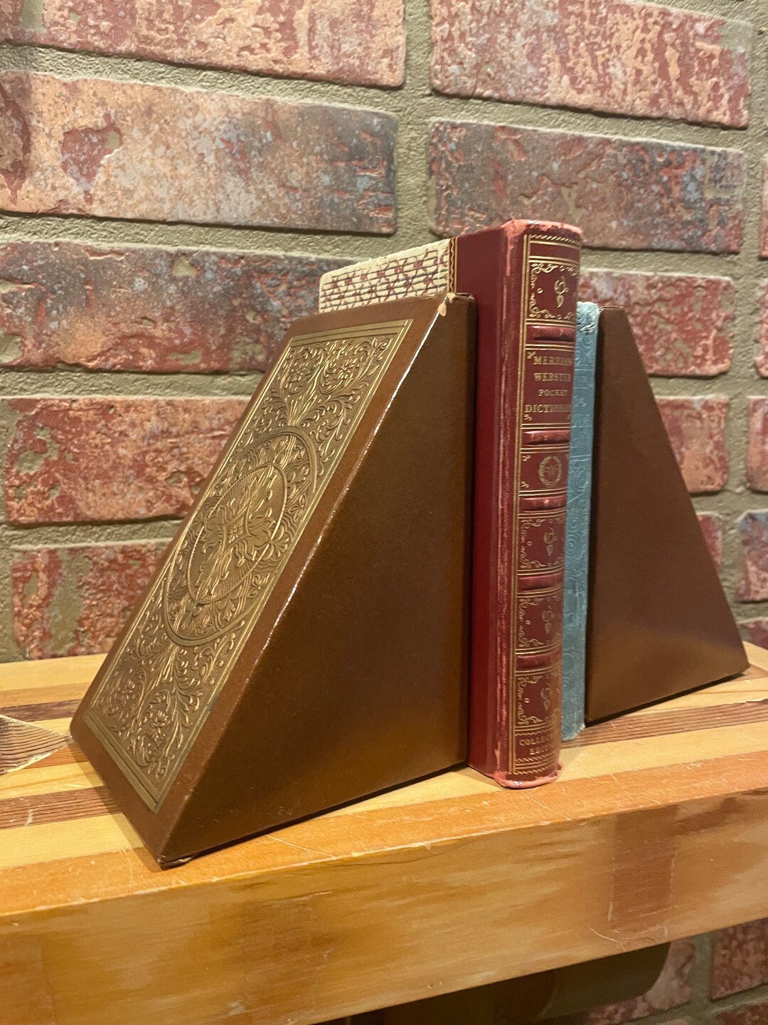 Vintage Leather Triangular Bookends - FREE SHIPPING - Etsy