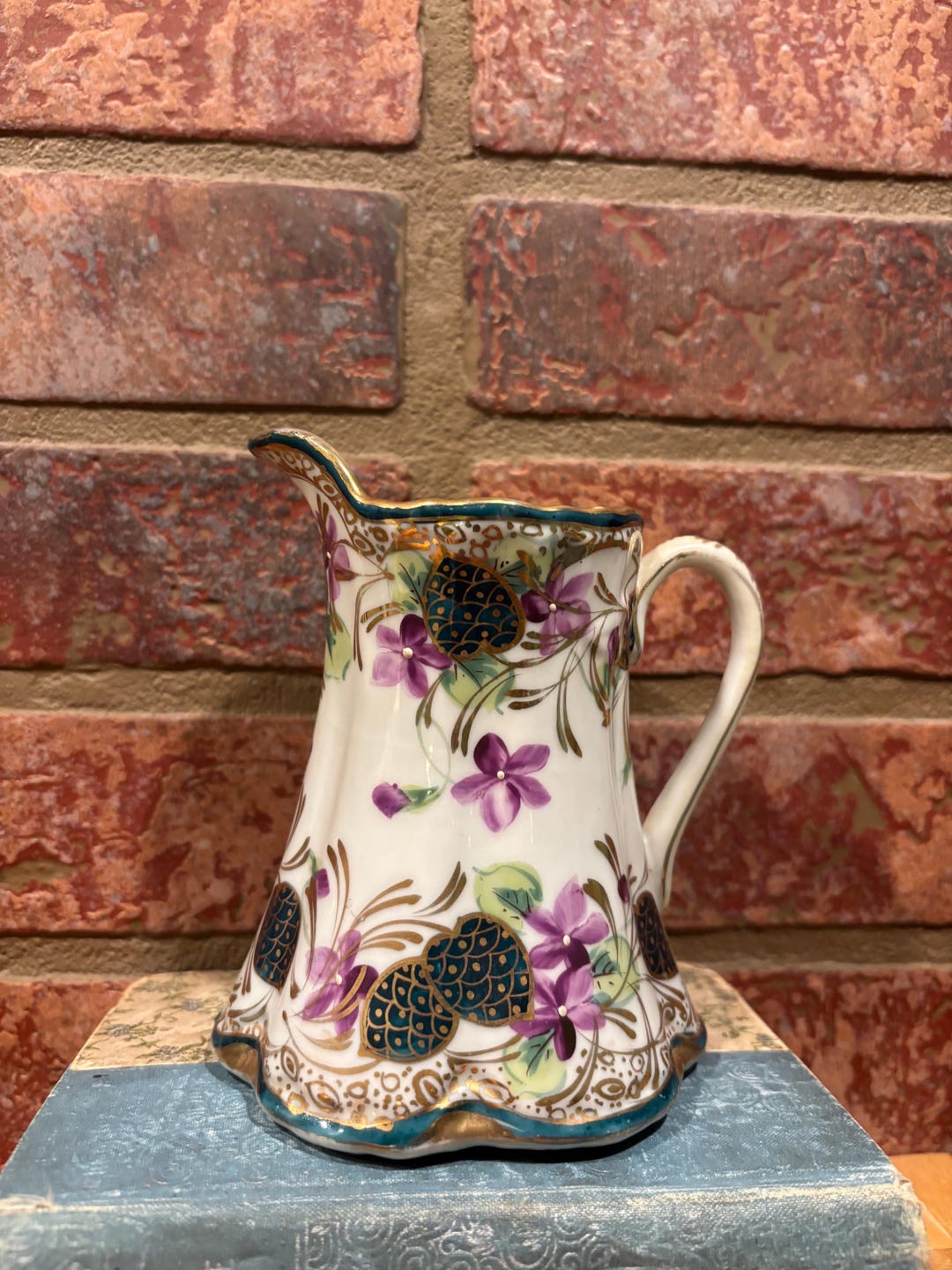 Nippon Morimura Gumi Moriage Maple Leaf Pitcher Creamer Vase Gold Gilt ...