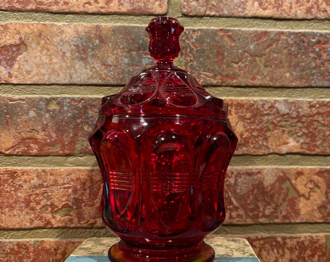 Fancy Fenton Ruby Red Glass Oval Candy Dish With Lid - Barred Oval ...