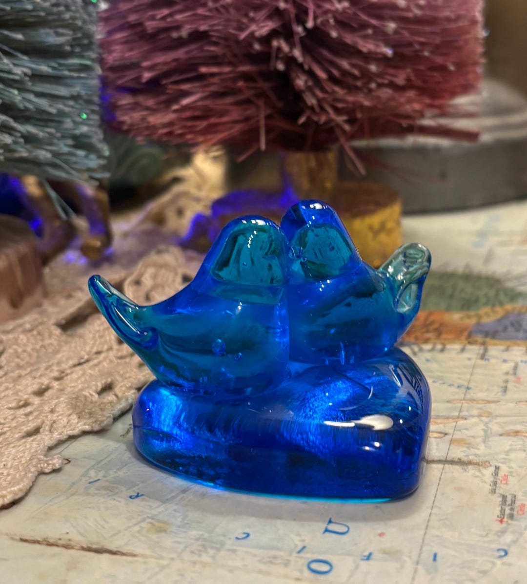 Vintage Terra Studios Bluebird of Happiness Duo on Heart Base Blue Bird ...