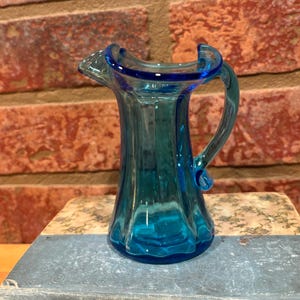 Vintage Aqua Blown Glass Small Pitcher - FREE SHIPPING - Etsy