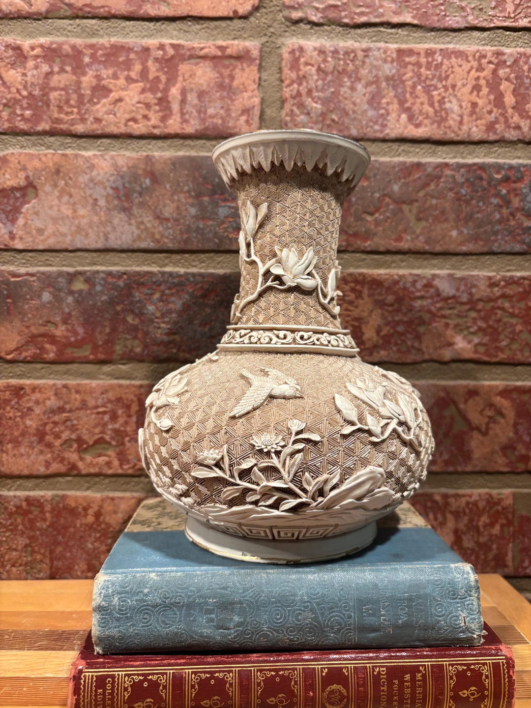 Vintage Ivory Dynasty Vase of Carved Resin Over Brass - FREE SHIPPING ...