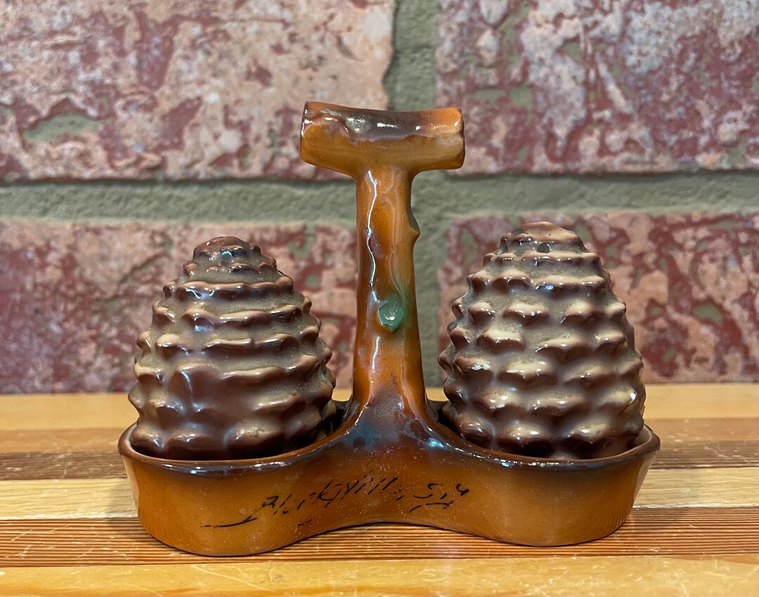 Pine Cone Salt and Pepper Shakers With Branch Rack or Stand Vintage ...