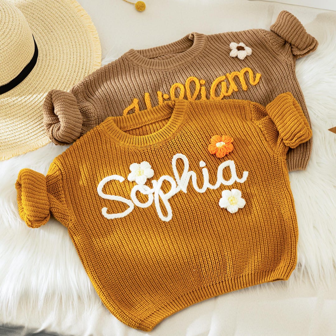 Personalized Baby Name Sweater,hand Embroidery Sweaters,toddler Sweater ...
