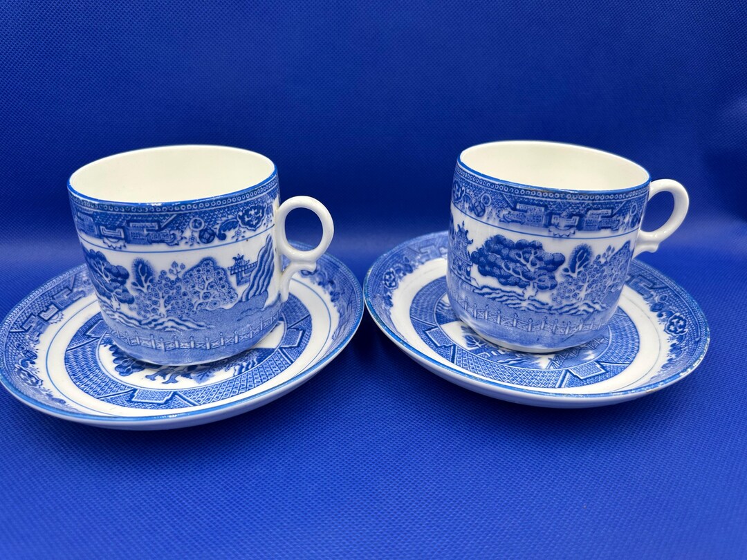 Pair of Weeping Willow Blue and White Royal Grafton Tea Cups/coffee ...