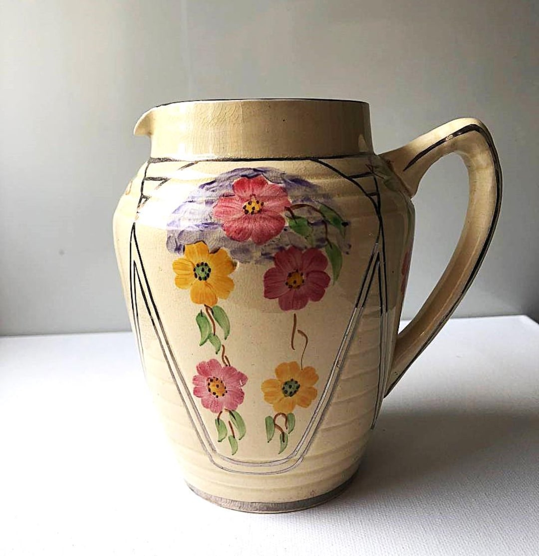 Rare Hand-painted Stanley Pottery Jug – Art Deco Floral Pitcher ...