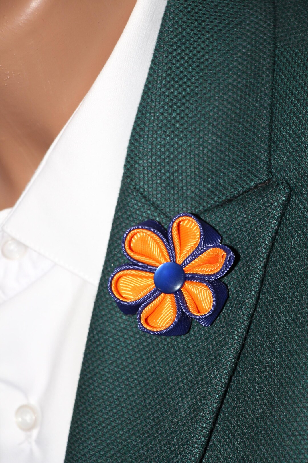 Navy Blue Orange Lapel Flower Pin Set of 4 Boutonnieres Suit Flower ...