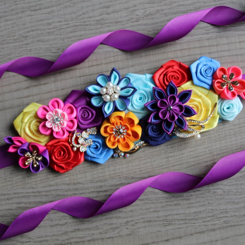 Rainbow Flower Girl Sash - Etsy
