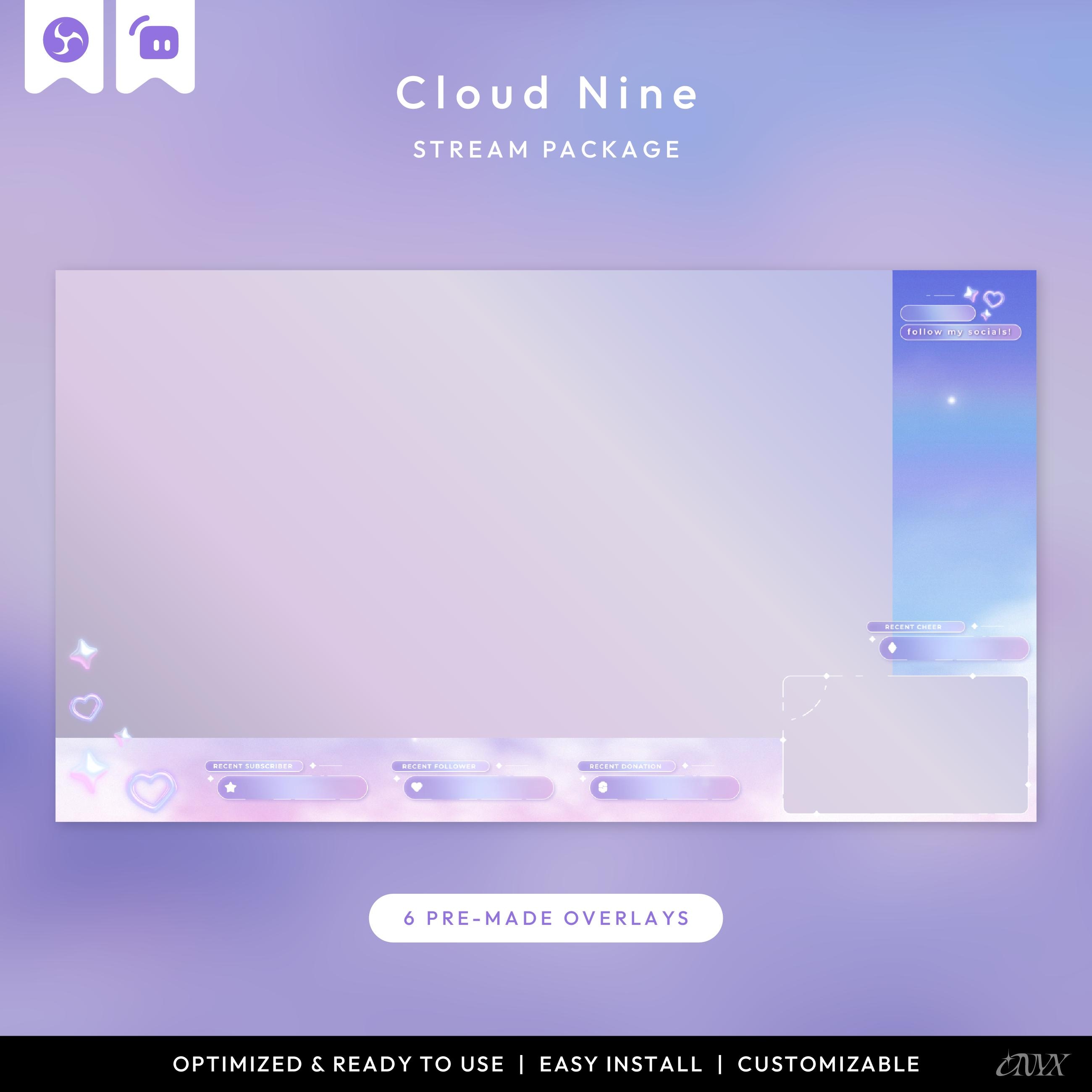 Cloud Nine Pastel Twitch Overlay Pack, Kawaii Animated Stream Package ...