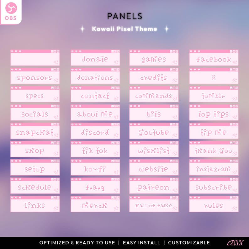 Kawaii Pixel Theme, Animated Stream Pack, Lo-fi Pink Twitch Overlay ...