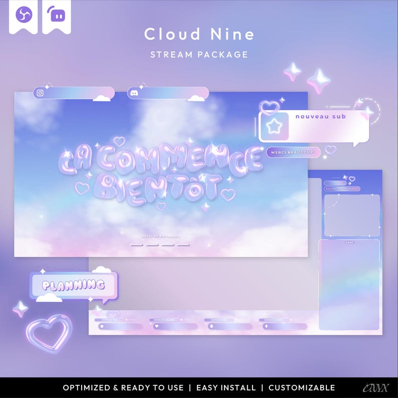 FR SEE: Cloud Nine Pastel Twitch Overlay Pack, Kawaii Animated Stream ...