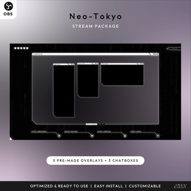 Neo-tokyo, Cyberpunk Anime Twitch Overlay Pack, Neon Black & White ...