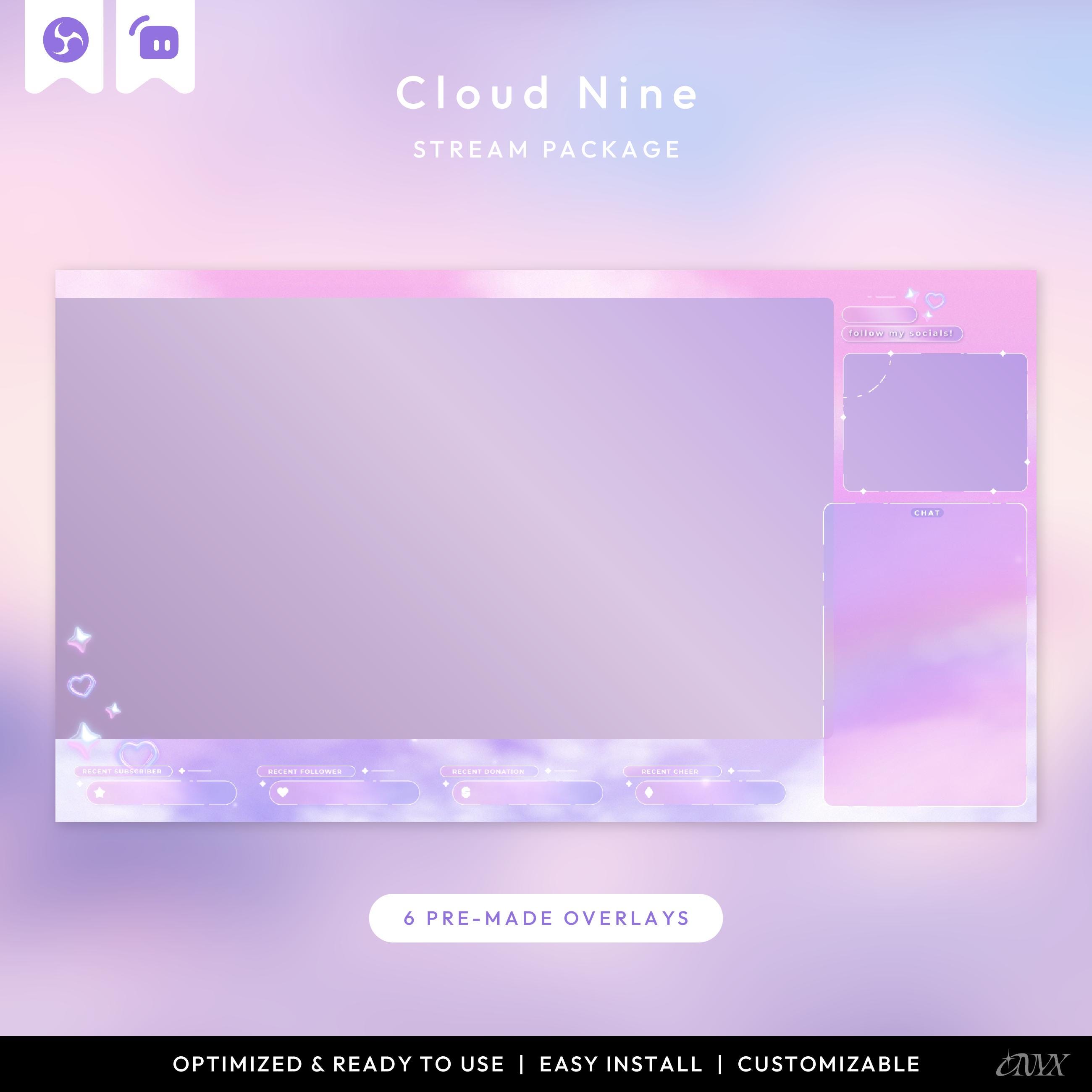 Cloud Nine Pastel Twitch Overlay Pack, Kawaii Animated Stream Package ...