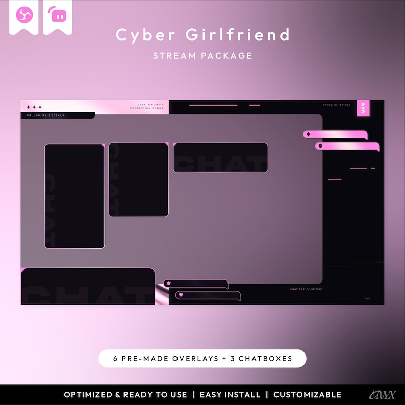 Cyber Girlfriend, Cyberpunk Anime Twitch Overlay Pack, Neon Pink ...