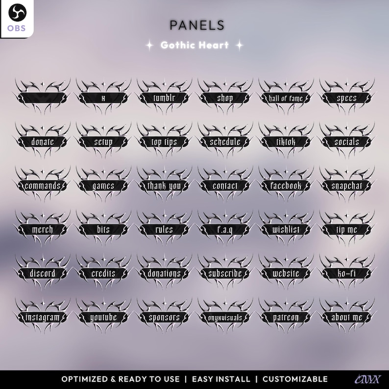 Gothic Heart | Animated Stream Pack | Dark Y2K Aesthetic Twitch Overlay ...
