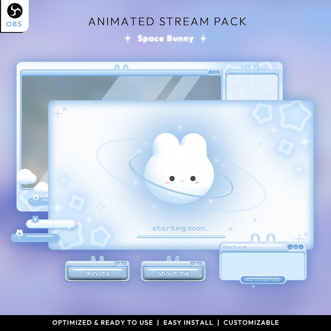 Blue Space Bunny | Animated Stream Pack for OBS & Twitch | Cute Pastel ...