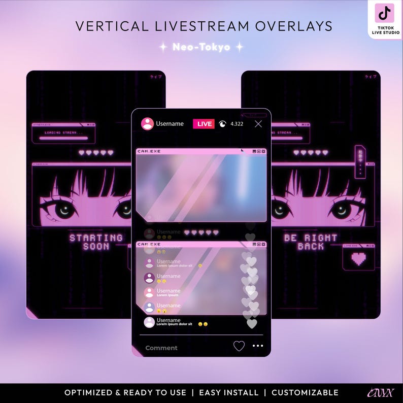 Neo-tokyo, Cyberpunk Anime Tiktok Overlay Pack, Neon Pink & Black ...