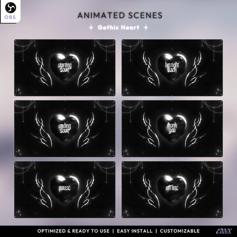 Gothic Heart | Animated Stream Pack | Dark Y2K Aesthetic Twitch Overlay ...
