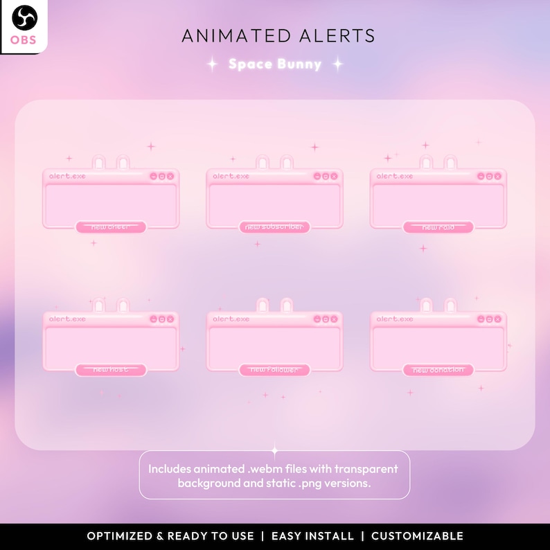 Pink Space Bunny | Animated Stream Pack for OBS & Twitch | Cute Pastel ...